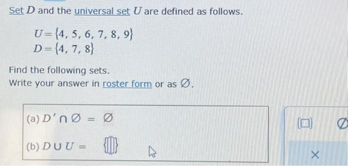 Solved Set D and the universal set U are defined as follows. | Chegg.com