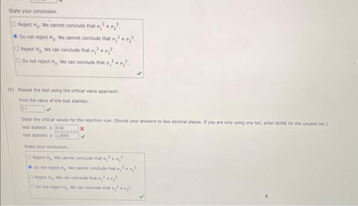 Solved Reject H0. We cannot conclude that σ12 =σ22. Do not | Chegg.com