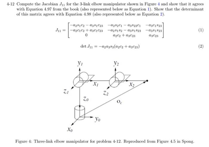 Solved 12 Compute the Jacobian J11 for the 3 -link elbow | Chegg.com