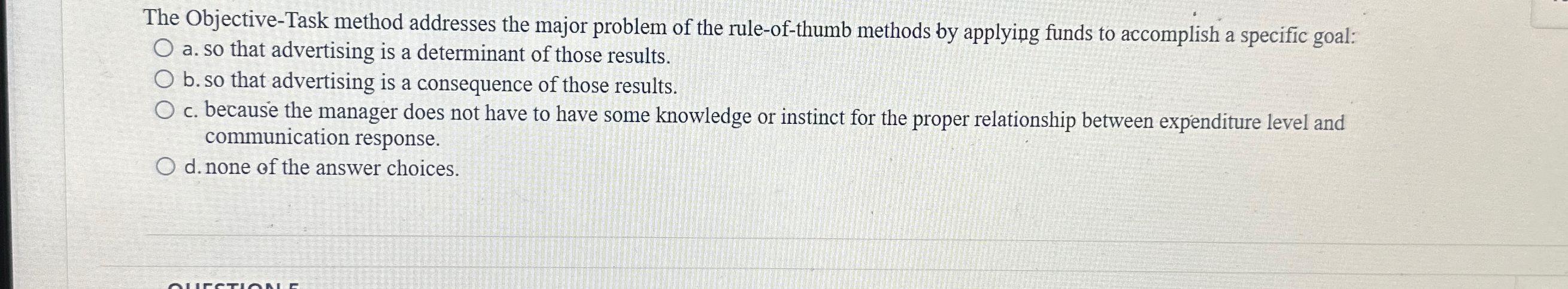 Solved The Objective-Task method addresses the major problem | Chegg.com
