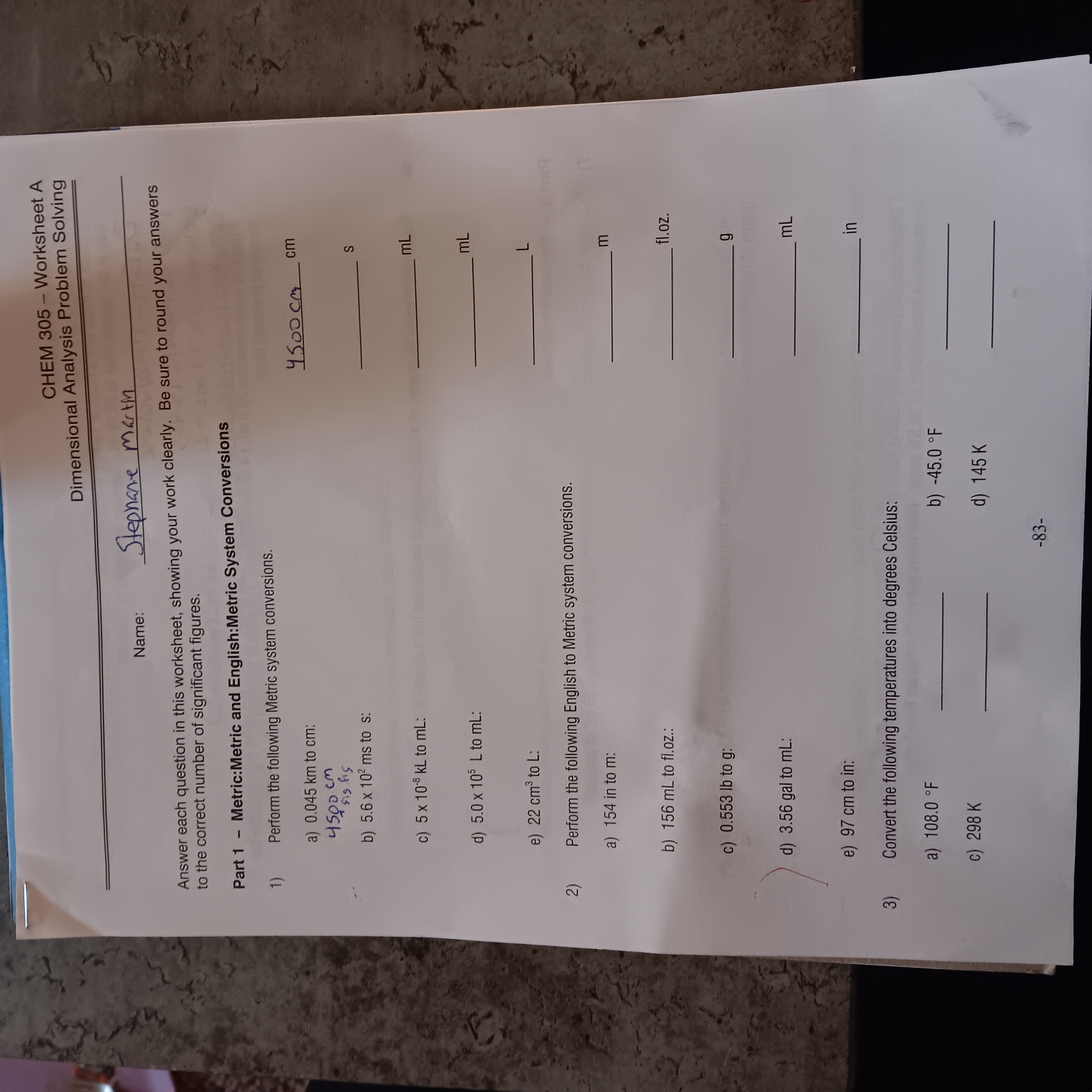 Solved Name:Answer each question in this worksheet, showing | Chegg.com