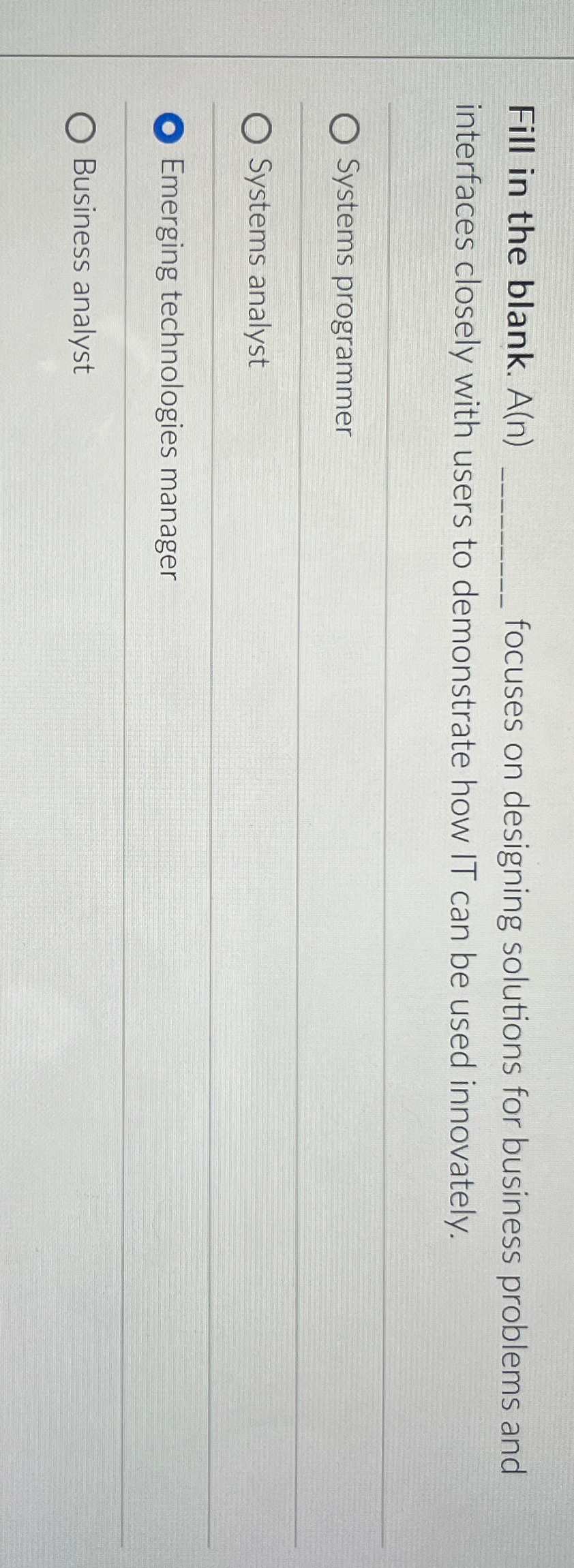 Solved Fill in the blank. A(n) ﻿focuses on designing | Chegg.com
