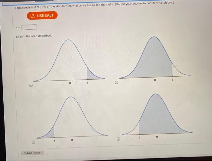 Solved Find z such that 93.5% of the standard normal curve | Chegg.com