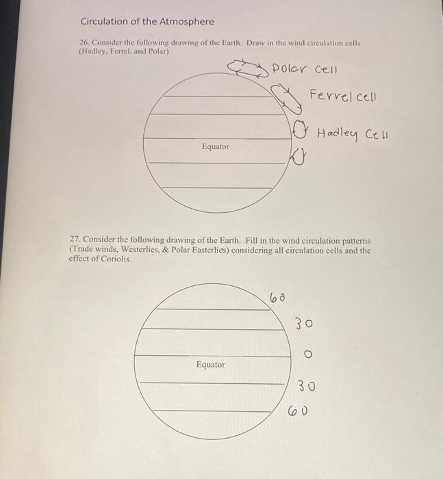 Solved Circulation of the Atmosphere 26. Consider the | Chegg.com