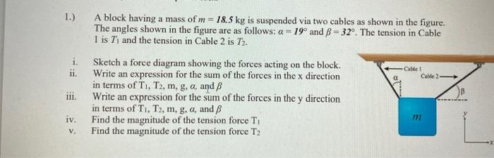 Solved Cable 1.) A block having a mass of m= 18.5 kg is | Chegg.com