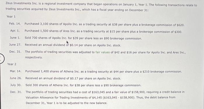 Solved Zeus Investments Inc, is a regional investment | Chegg.com