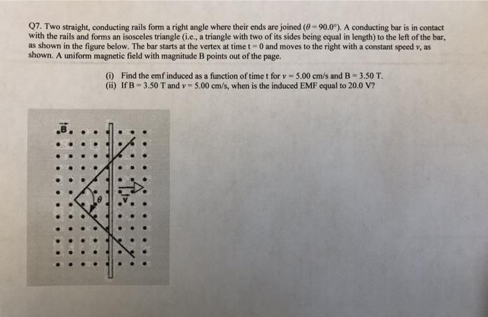 Solved 07. Two straight, conducting rails form a right angle | Chegg.com