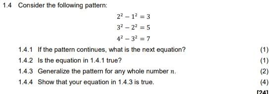 Solved 1.4 Consider the following pattern: 2² 1²3 3² -2² = 5 | Chegg.com
