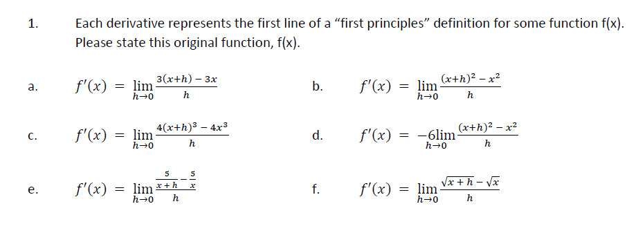 Solved Each derivative represents the first line of a "first | Chegg.com