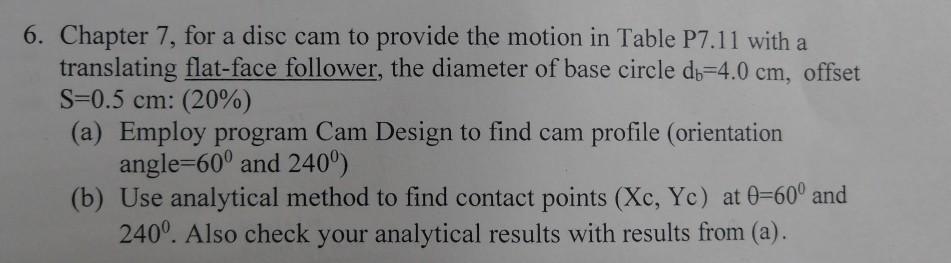 Solved 6. Chapter 7, for a disc cam to provide the motion in | Chegg.com