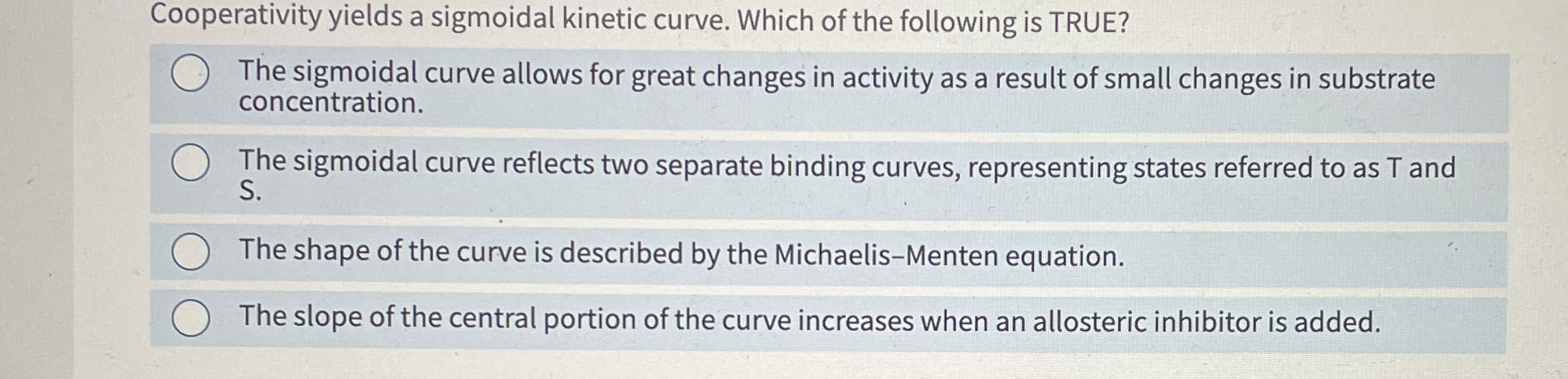 Solved Cooperativity yields a sigmoidal kinetic curve. Which | Chegg.com