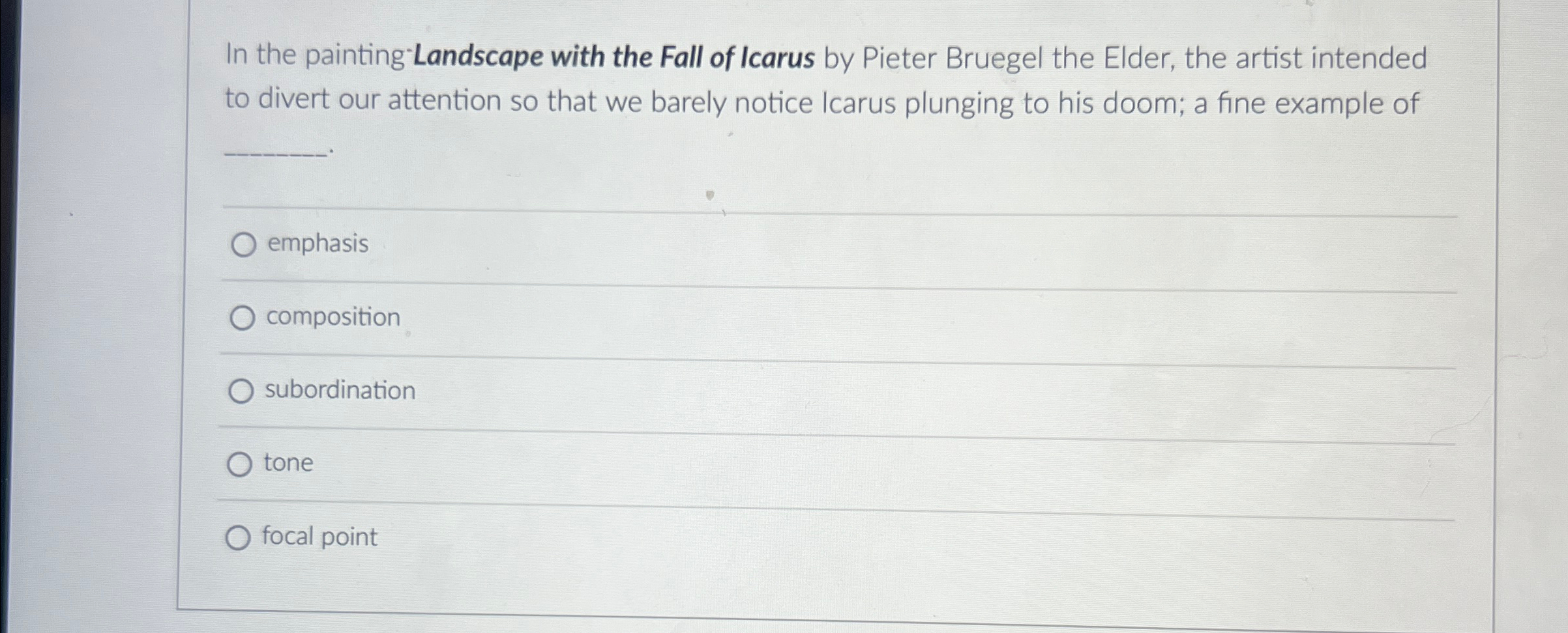 Solved In the painting Landscape with the Fall of Icarus by | Chegg.com