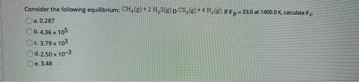Solved Consider the following equilibrium: CH.()+2 H,S©D | Chegg.com