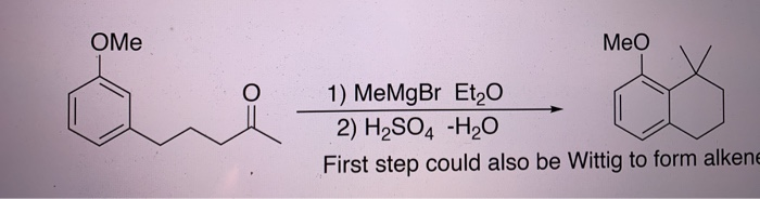Solved ОMe Meo Meo X 1) MeMgBr Et, 2) H2SO4 -H2O First step | Chegg.com