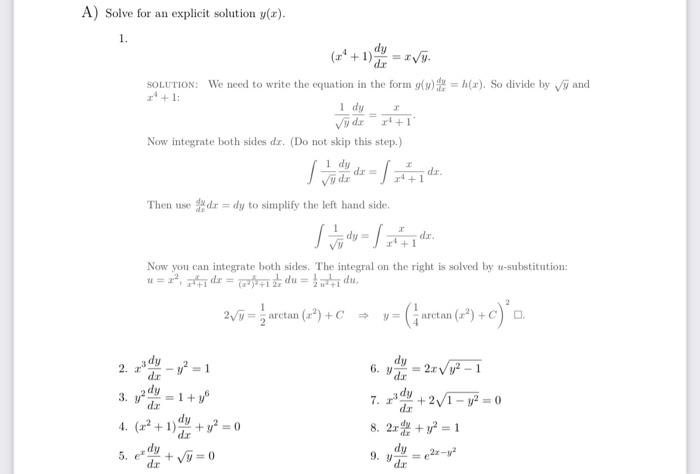 Solved A) Solve for an explicit solution y(x). 1. | Chegg.com