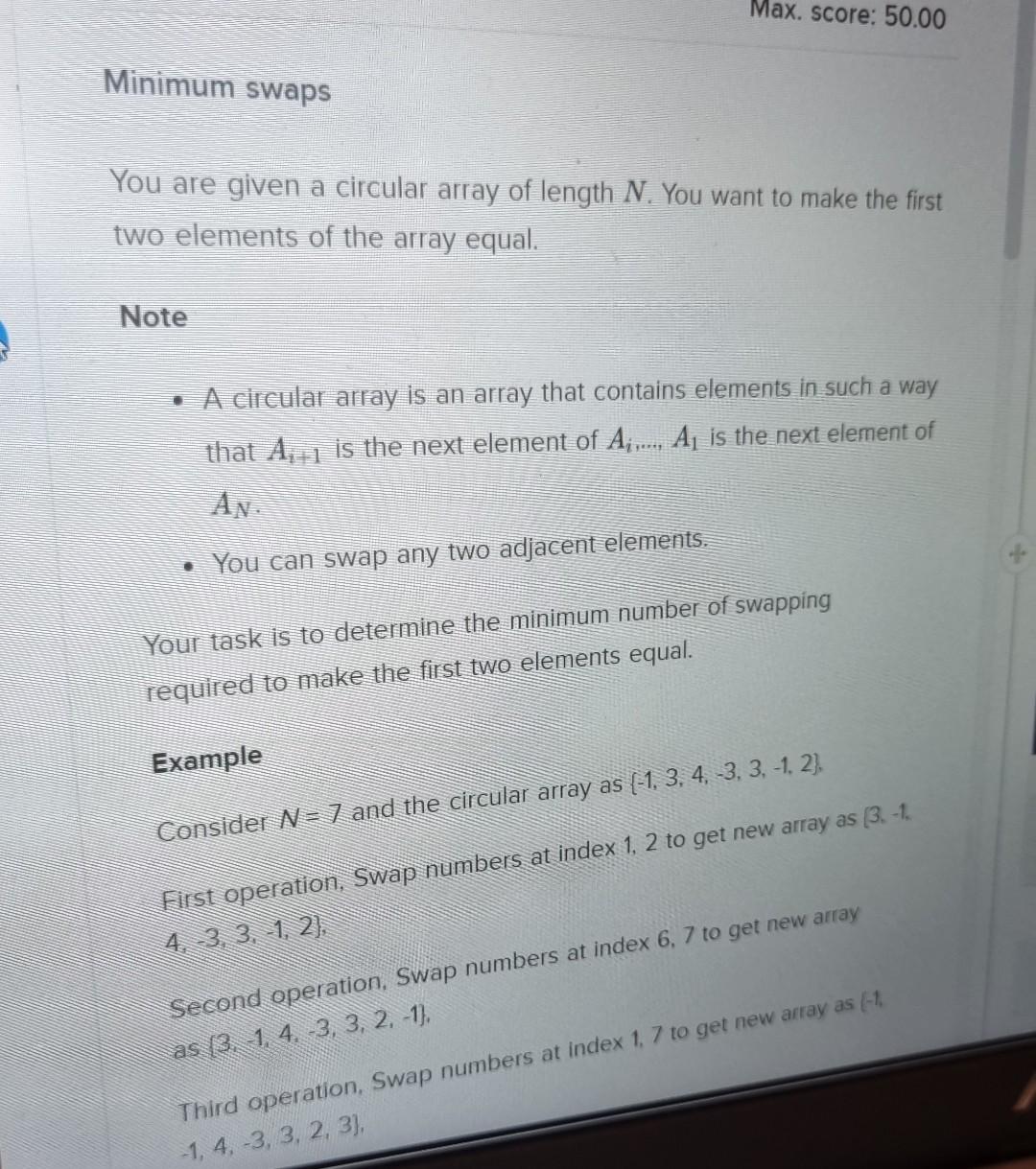 Solved Max. score: 50.00 Minimum swaps You are given a | Chegg.com