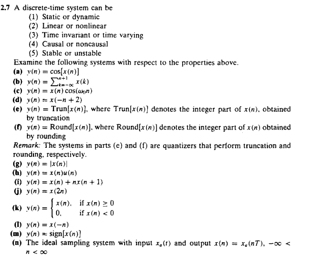 Solved 2.7 ﻿A discrete-time system can be(1) ﻿Static or | Chegg.com