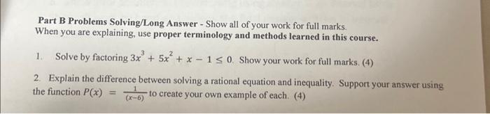 Solved Part B Problems Solving/Long Answer - Show all of | Chegg.com