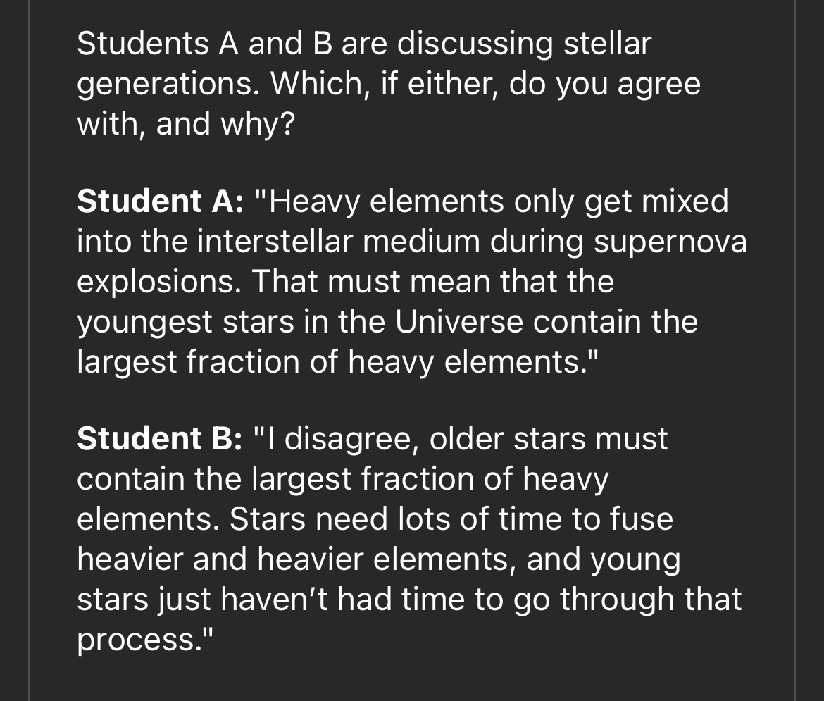 Solved Students A and B are discussing stellar generations. | Chegg.com
