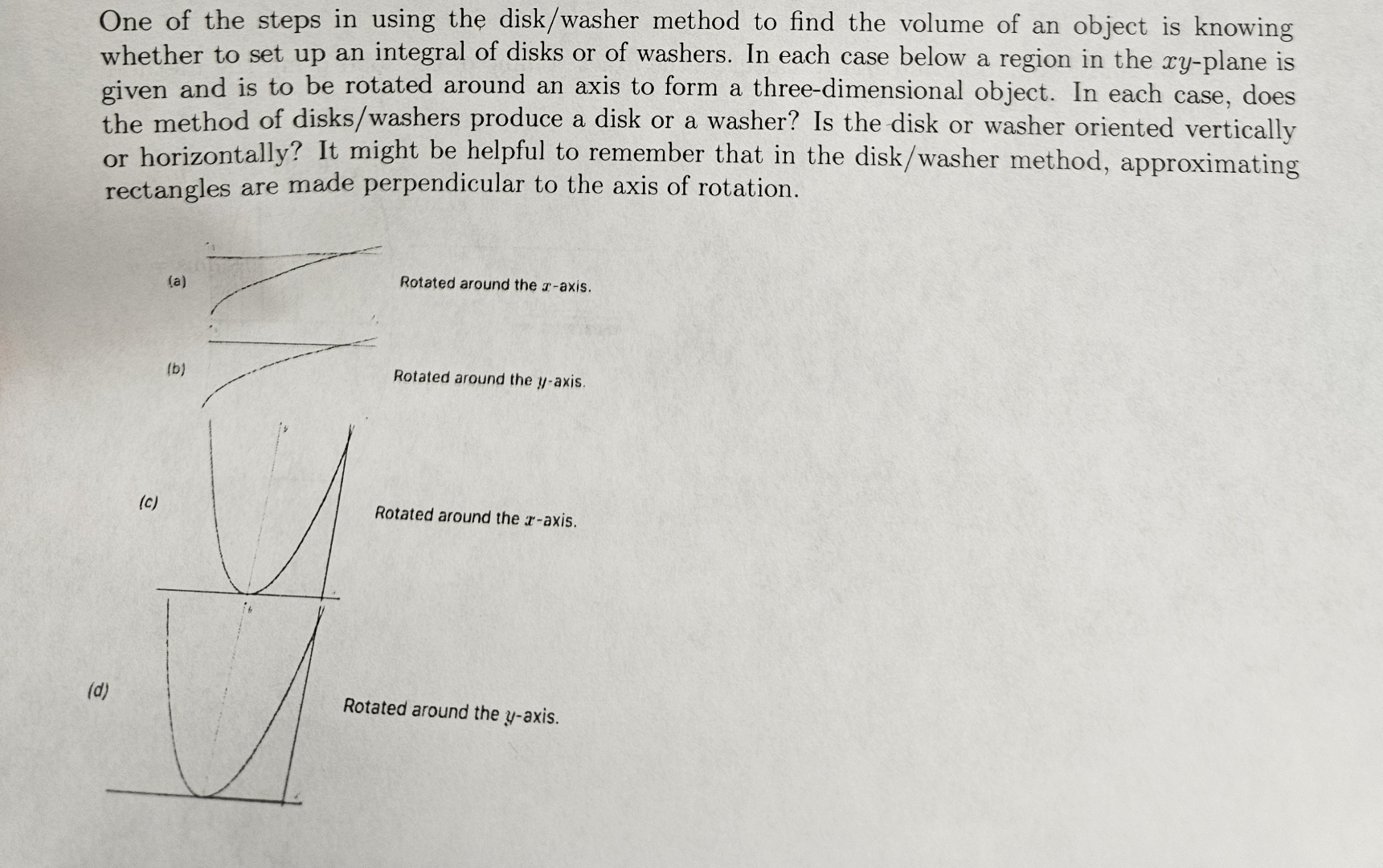Solved One of the steps in using the disk/washer method to | Chegg.com