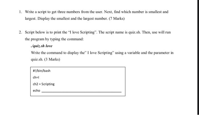 Solved 1. Write a script to get three numbers from the user. | Chegg.com