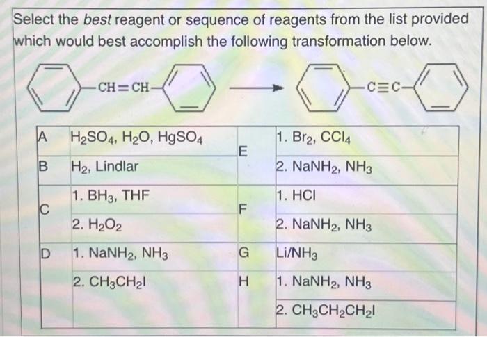 Solved Question 1-2Choose the best reagent from the list | Chegg.com