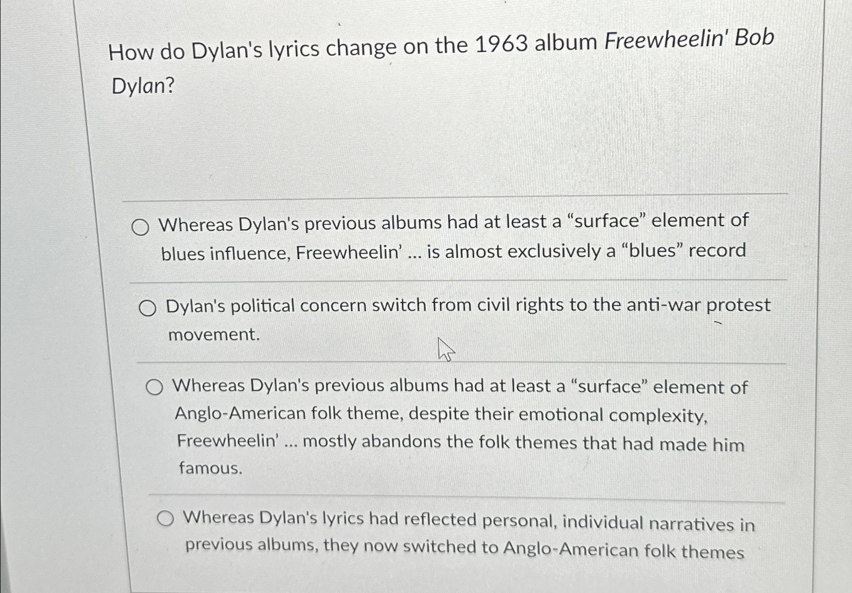 Solved How do Dylan's lyrics change on the 1963 ﻿album | Chegg.com