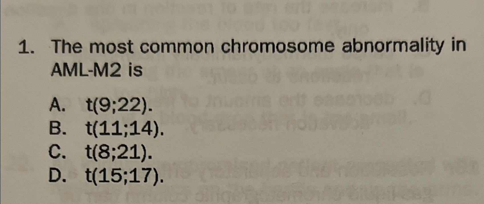 Solved The most common chromosome abnormality in AML-M2 | Chegg.com