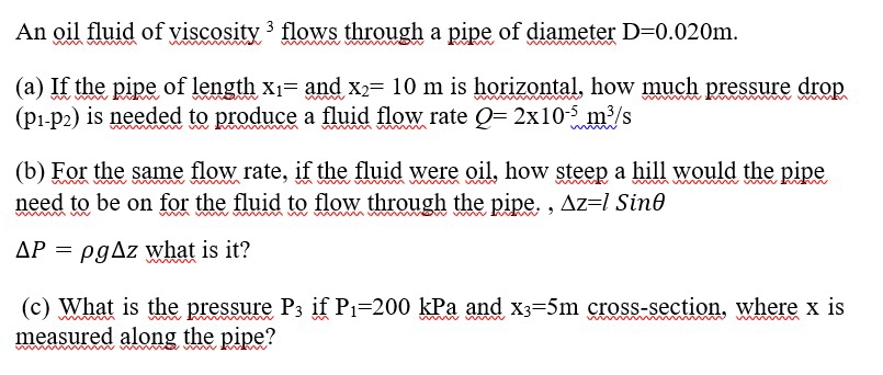 Solved An oil fluid of viscosity ?3 ﻿flows through a pipe of | Chegg.com