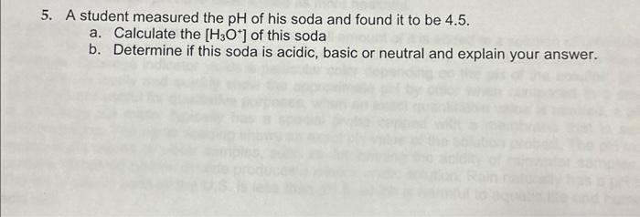 Solved 5. A student measured the pH of his soda and found it | Chegg.com