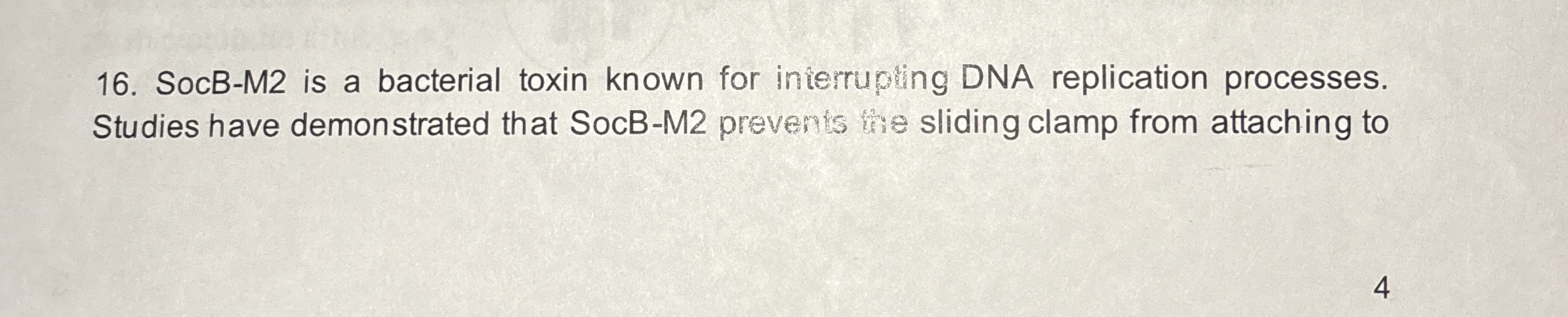 Solved SocB-M2 ﻿is a bacterial toxin known for interrupting | Chegg.com