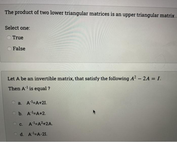 Solved The product of two lower triangular matrices is an | Chegg.com
