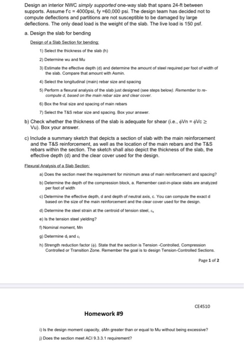 Solved Design an interior NWC simply supported one-way slab | Chegg.com