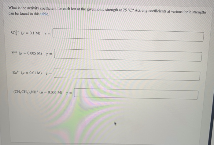 Solved What is the activity coefficient for each ion at the | Chegg.com