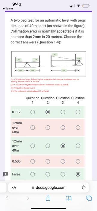 A two peg test for an automatic level with pegs | Chegg.com