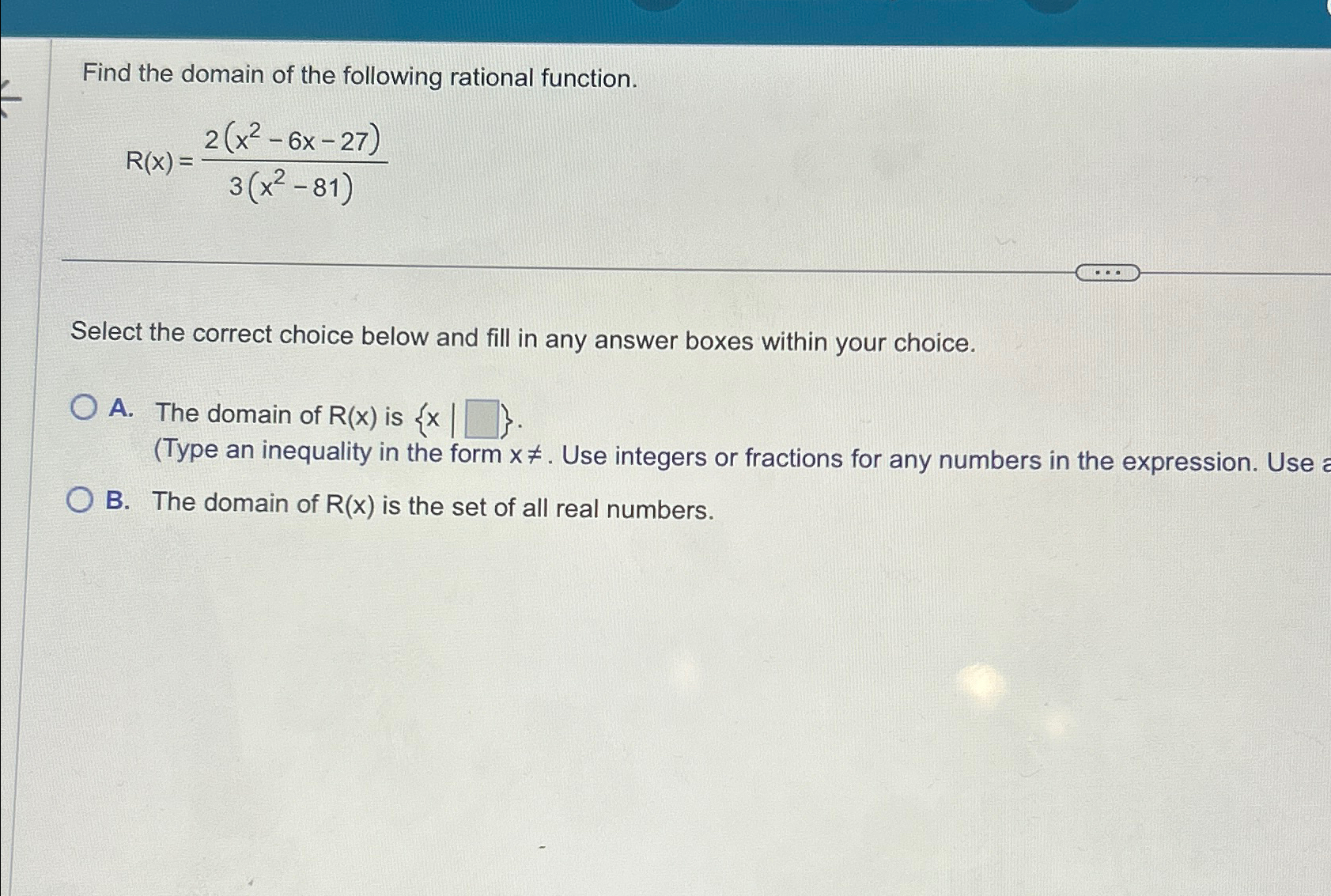 Solved Find the domain of the following rational | Chegg.com