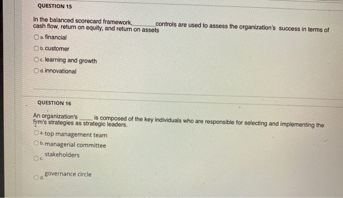 Solved QUESTION 15 In the balanced Scorecard framework, | Chegg.com