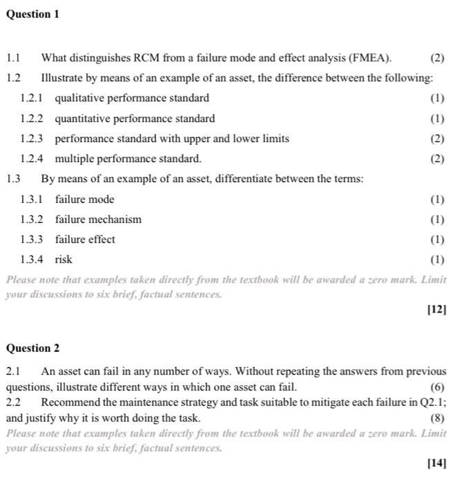 1.1 What distinguishes RCM from a failure mode and | Chegg.com