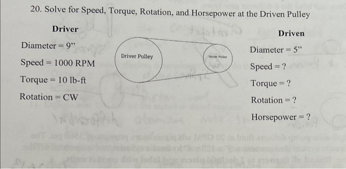 Solved 20. Solve for Speed, Torque, Rotation, and Horsepower | Chegg.com