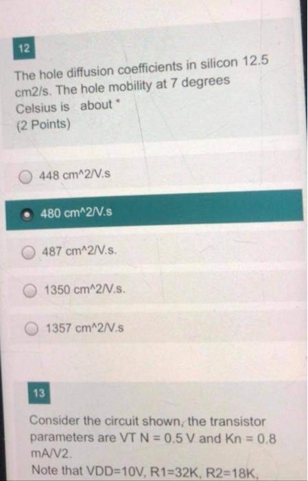 Solved 12 The hole diffusion coefficients in silicon 12.5 | Chegg.com