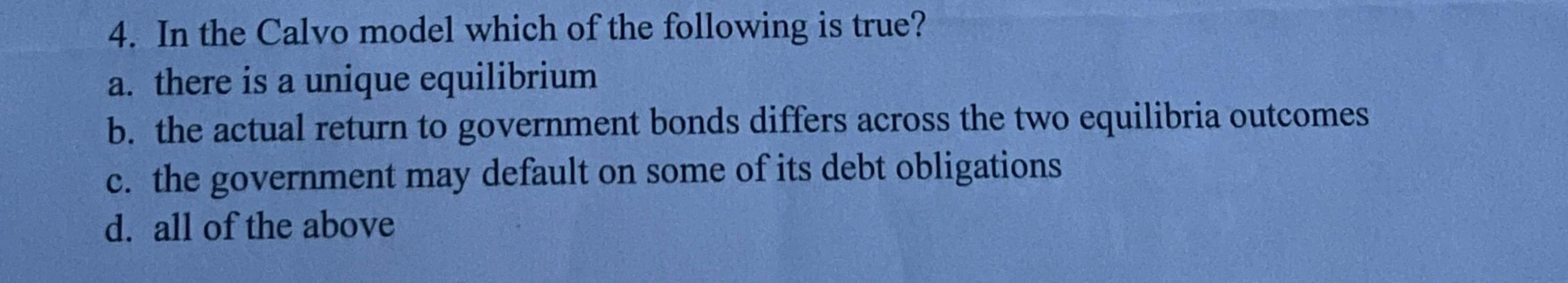 Solved In the Calvo model which of the following is true?a. | Chegg.com
