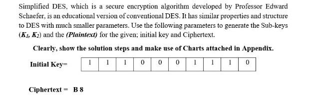 Simplified DES, which is a secure encryption | Chegg.com