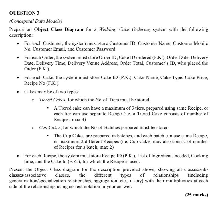 Solved QUESTION 3(Conceptual Data Models)Prepare an Object | Chegg.com