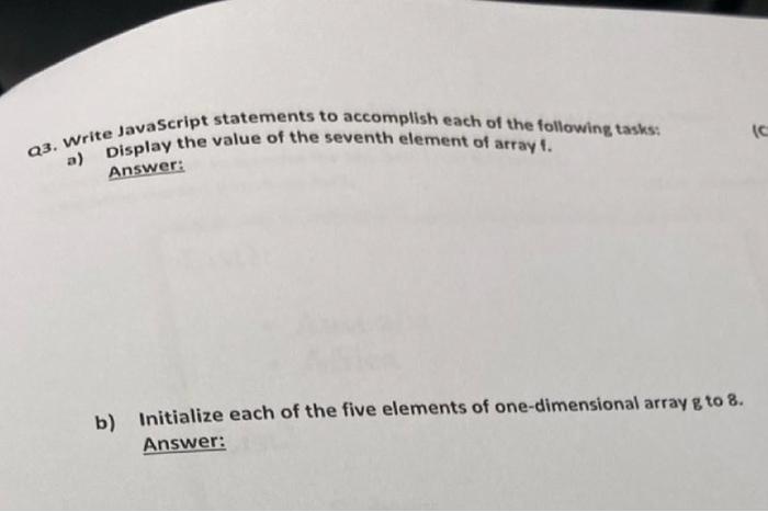 Solved A3 Write Javascript Statements To Accomplish Each Of 