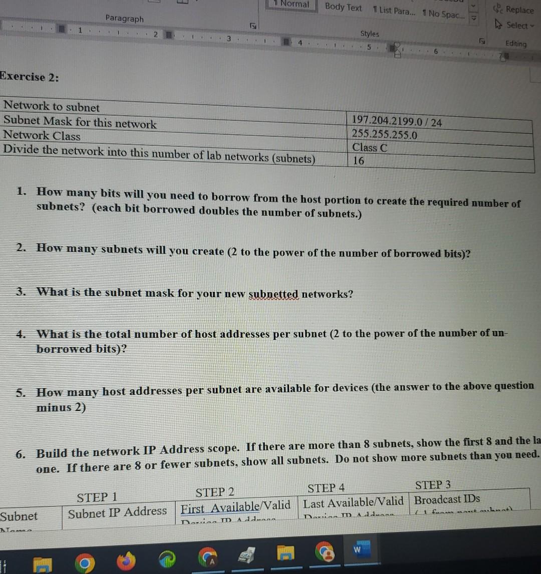 Solved Pxercise 2: 1. How many bits will you need to borrow | Chegg.com