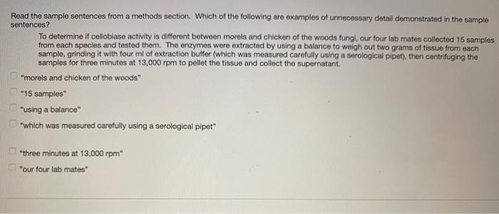 Solved sentences? Read the sample sentences from a methods | Chegg.com