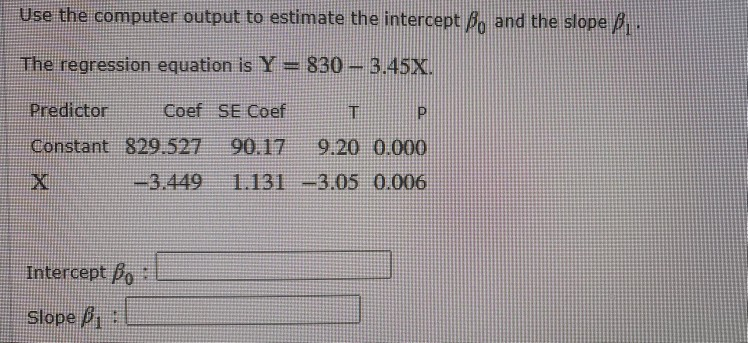 Solved Use the computer output to estimate the intercept fo | Chegg.com