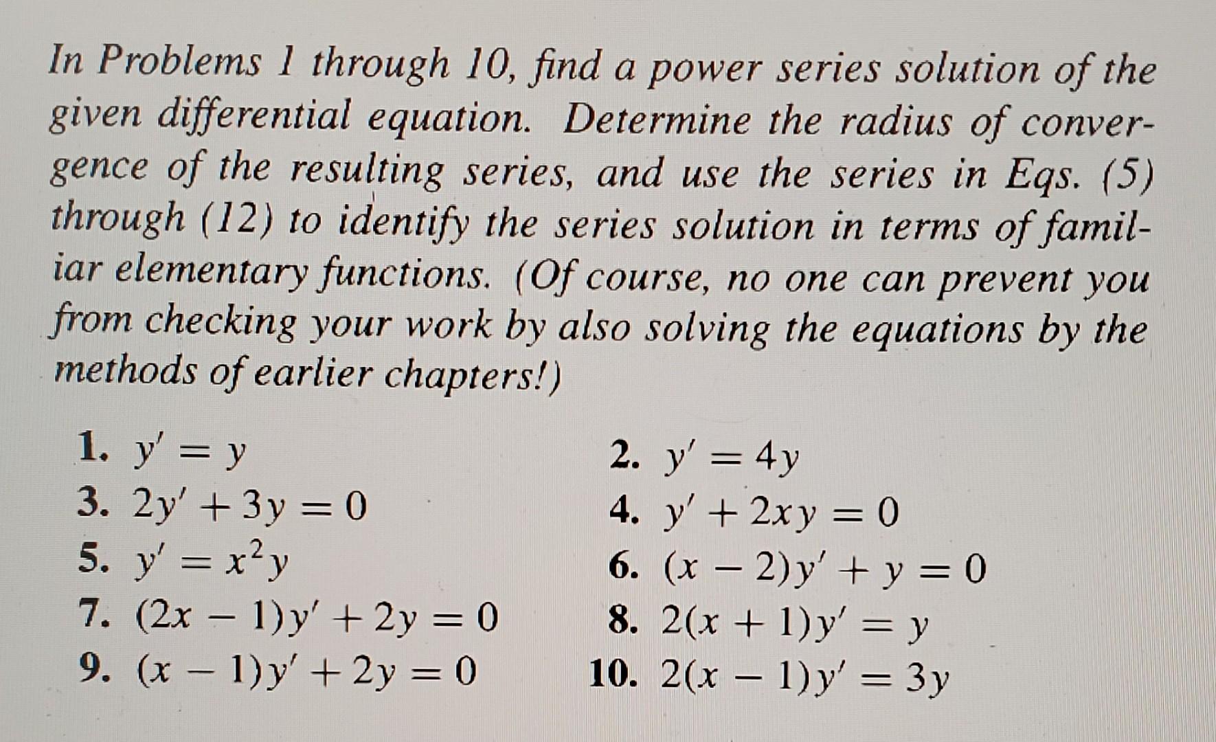 Solved In Problems 1 through 10, find a power series | Chegg.com