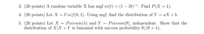 Solved 3. (20 points) A random variable X has mgf | Chegg.com