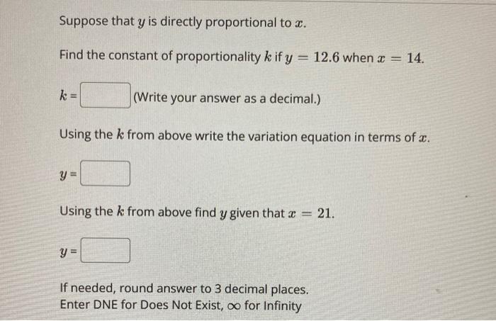 Solved Suppose that y is directly proportional to x. Find | Chegg.com